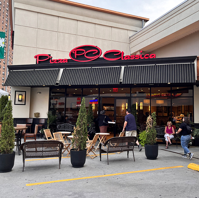 Pizza Classica's sleek exterior promises elevated pizza that still remembers its humble street roots.
