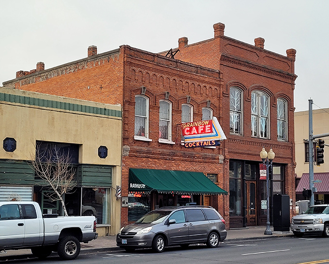 The Rainbow Cafe's vintage brick facade and neon sign have been turning heads in Pendleton for generations. Some classics never go out of style.