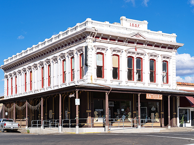 Historic I.O.O.F. Building in downtown Red Bluff, California &mdash; a beautifully preserved 19th-century structure now home to antique shops and vintage treasures.