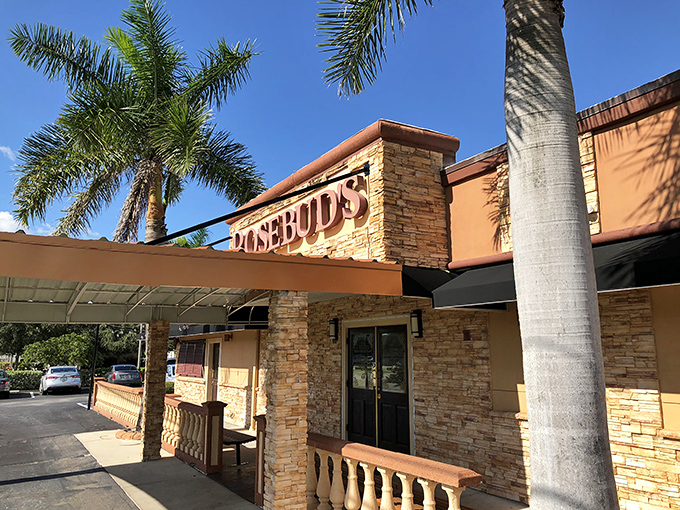 Rosebud's sits pretty in Osprey, where stone accents and palm trees frame the entrance to prime rib paradise.