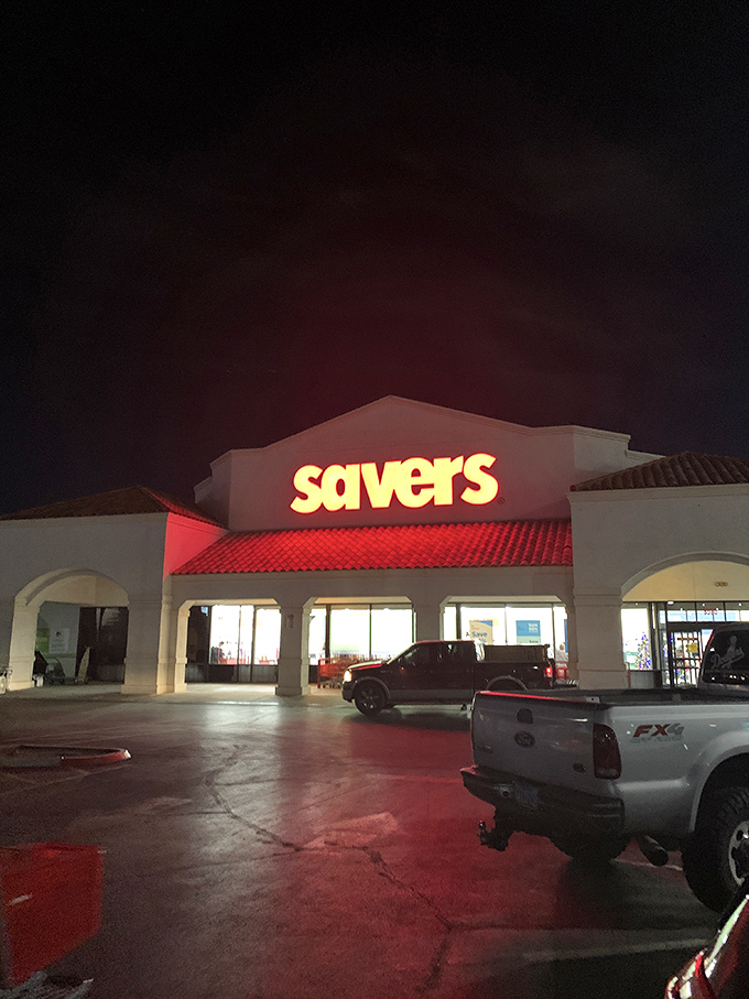 Savers' glowing sign at night is like Vegas itself &ndash; promising excitement, adventure, and the thrill of the unexpected find.