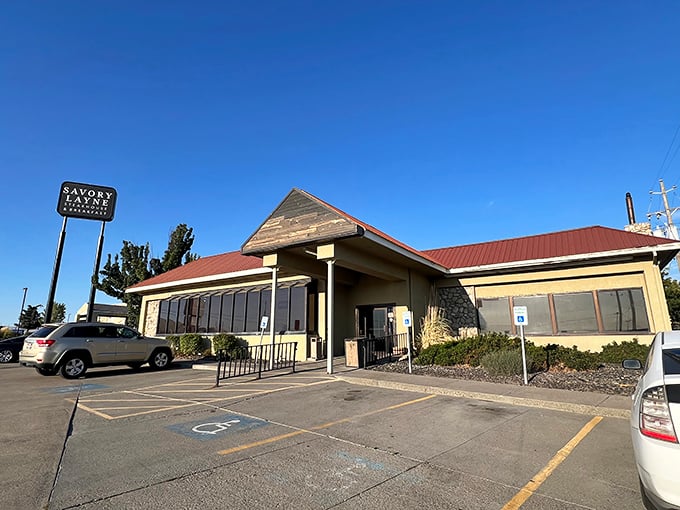 Savory Layne's modest exterior belies the extraordinary prime rib waiting just beyond those doors.