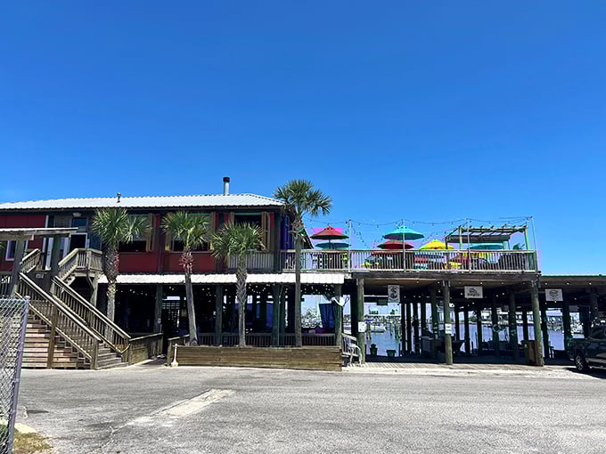 Shaggy's Pass Harbor sits over the water like it's part of the marina itself, blending beach vibes with serious seafood credentials.
