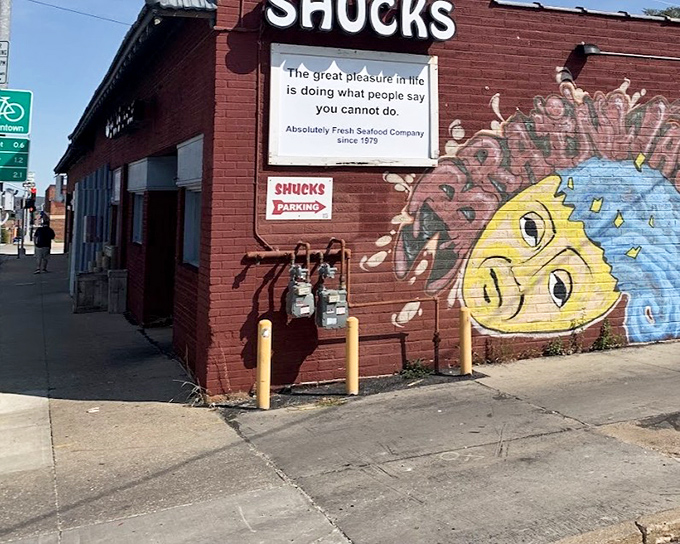 Shucks wears its love for seafood right on its weathered brick walls. 