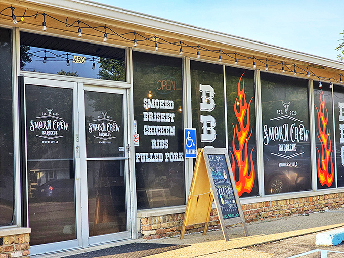 Flames on the windows aren't false advertising &ndash; they're a preview of the flavor fireworks happening inside Smok-N-Crew. Bold graphics for bold tastes!