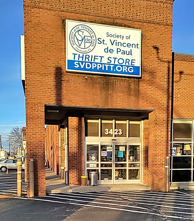St. Vincent de Paul's brick facade stands as a testament to Pittsburgh's tradition of community service through thrifting.