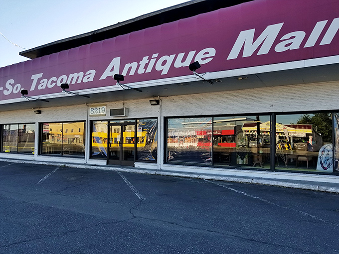 South Tacoma Antique Mall's bold pink sign has become a landmark for bargain seekers. It practically winks at passing cars.