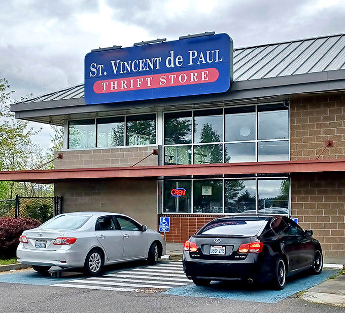 St. Vincent de Paul in Renton offers accessible thrifting with a purpose&mdash;note the thoughtful parking arrangement.