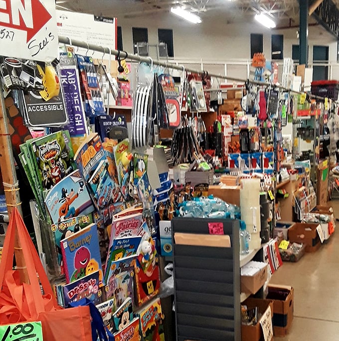 Nostalgia overload circuit! Barney meets Power Rangers in this time capsule of childhood memories where every shelf holds forgotten treasures from Saturday mornings past.