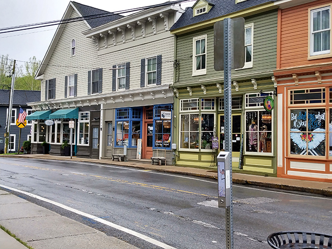Sykesville's colorful Victorian buildings line up like a rainbow of small-town charm along the historic main street.
