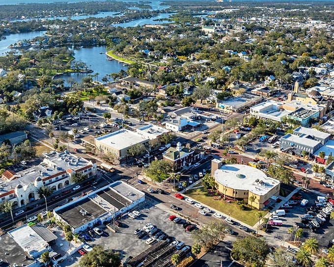 From up here, you can see the town's blueprint: a perfect marriage of community and nature, where the streets and waterways seem to flow into one another.