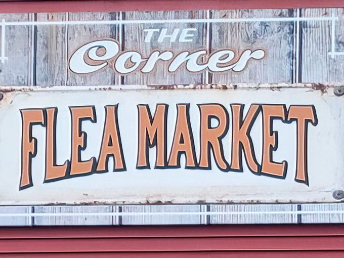 That weathered sign has character that matches the authentic vintage treasures waiting inside this corner gem.