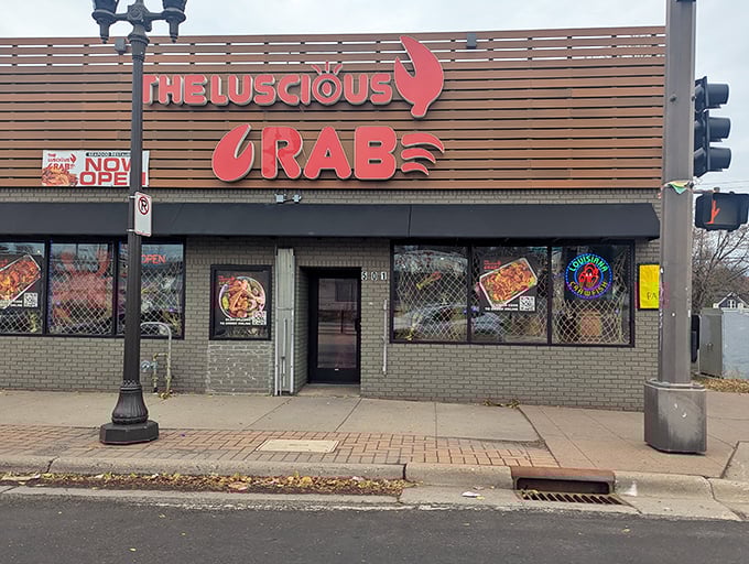 The Luscious Crab's bold sign tells you exactly what you're in for&mdash;seafood that doesn't hide behind pretense.