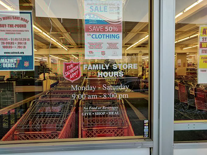 The Salvation Army's classic red shield logo represents decades of community service and second chances.