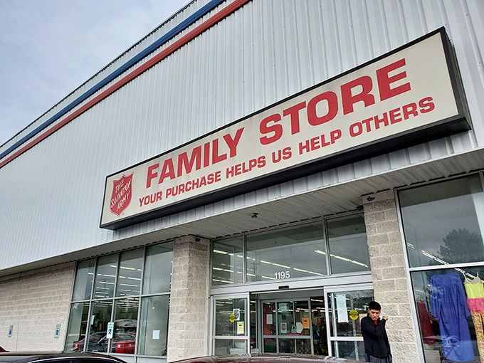 The Salvation Army's distinctive stripes signal a place where shopping helps your neighbors in need.