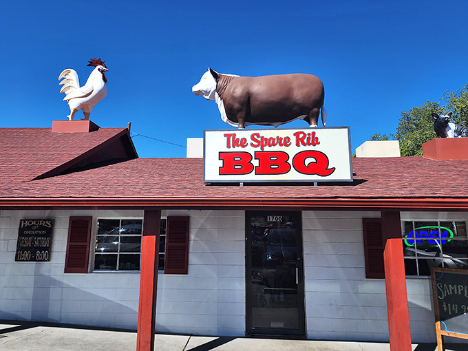 Those animal statues on The Spare Rib's roof aren't just cute&mdash;they're a delicious warning of what awaits inside!