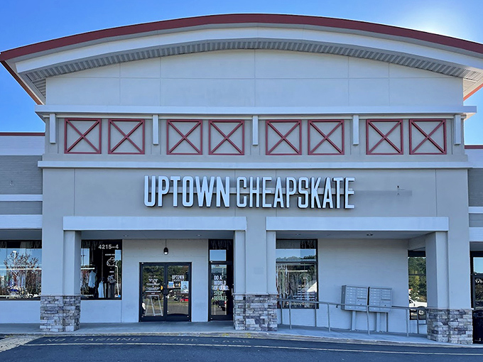 Distinctive barn-style details add character to contemporary thrift shopping in North Carolina's research triangle. 