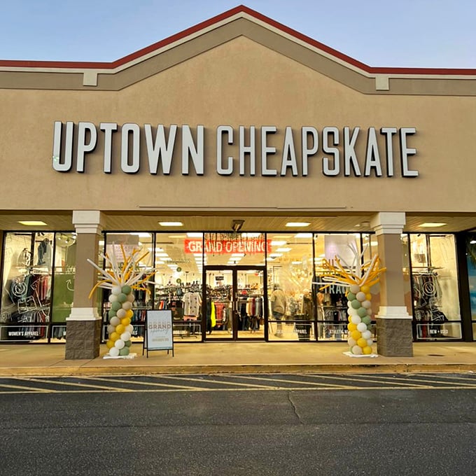 Balloon arches welcome shoppers to Uptown Cheapskate's grand opening &ndash; a celebration of style without the sticker shock.