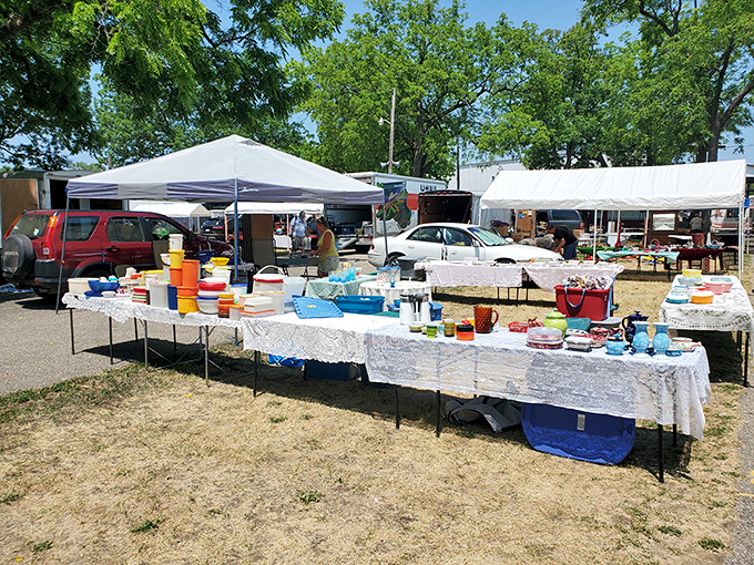 Allegan Antiques Market: "Vintage Pyrex paradise under summer skies. Where your grandmother's kitchen comes back to life&mdash;price tags included."