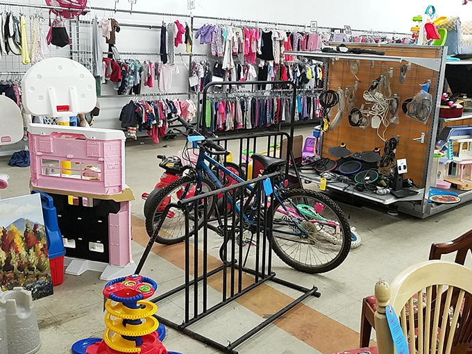 Inside this organized wonderland, bicycles and household treasures create a shopper's paradise of possibilities.