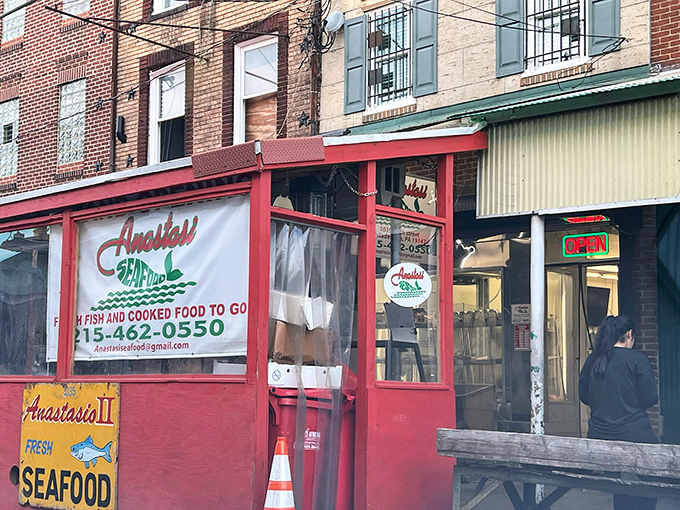 In Philadelphia's Italian Market, this red-fronted shop serves up the freshest catches with old-world charm.