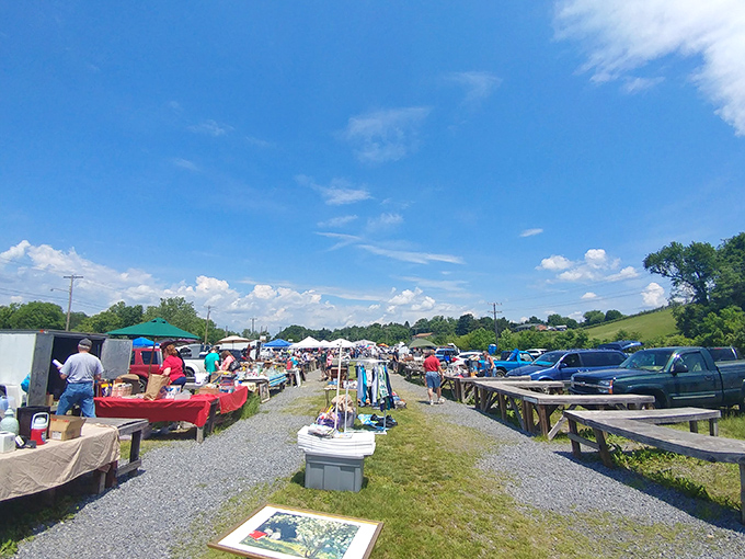 The Mini Mall & Cafe at Andrick's glows invitingly at dusk, promising comfort food and curious finds.
