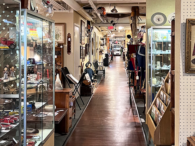 Long aisles of carefully curated collections stretch out like a treasure hunter's dream come true. 