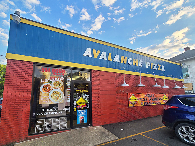Avalanche Pizza's vibrant storefront is as bold as their award-winning flavor combinations. Subtlety is overrated anyway.