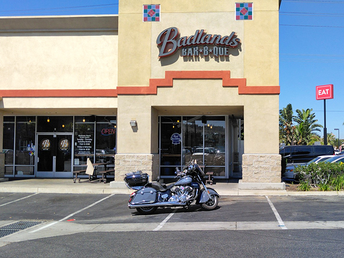 Even the motorcycle parked outside seems to know &ndash; Badlands BBQ is worth the ride from anywhere in California.