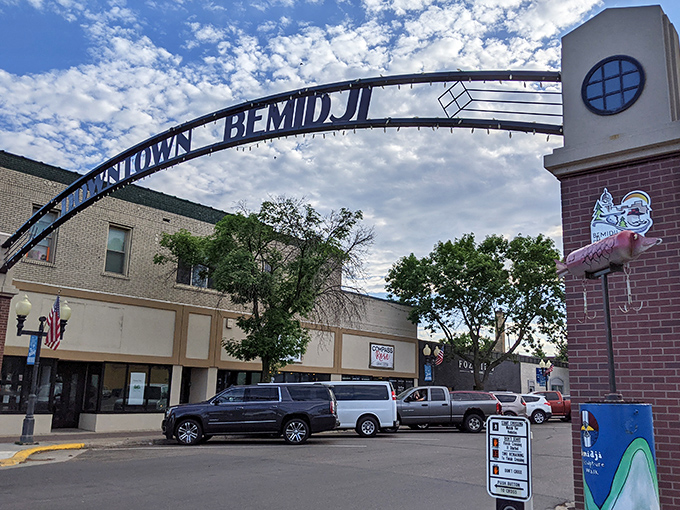 Bemidji's iconic downtown arch welcomes visitors to a world where Paul Bunyan-sized portions come with surprisingly tiny price tags.
