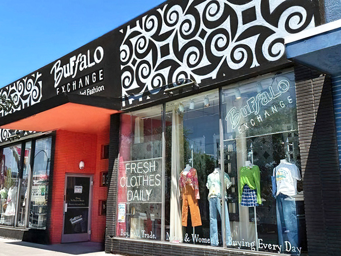 The colorful storefront promises fashion-forward finds where vintage meets contemporary in perfect harmony.