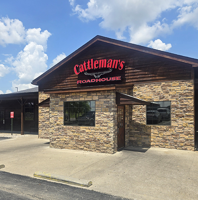 That bold red Cattleman's sign is like a bat-signal for beef lovers cruising through Shelbyville.