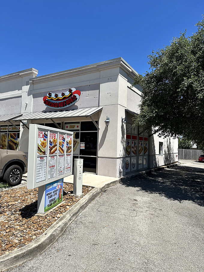 The clean white exterior might be understated, but the flavors inside are anything but quiet at Chicago Hot Dogs.