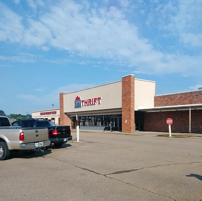 Miles of clothing racks stretch toward the horizon, proving that sometimes the best things come in the most unassuming packages.