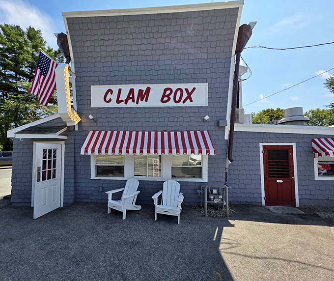 That red and white awning signals you've arrived at fried clam paradise. A building with personality serving seafood with soul.