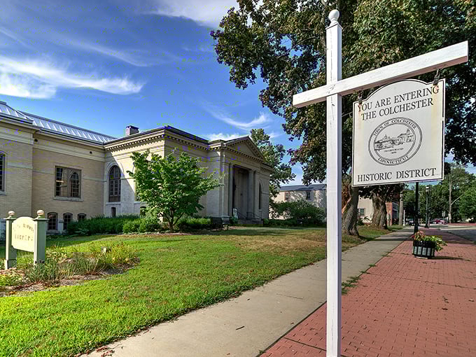 Colchester's historic district welcomes visitors with classic New England architecture and brick sidewalks perfect for afternoon strolls.