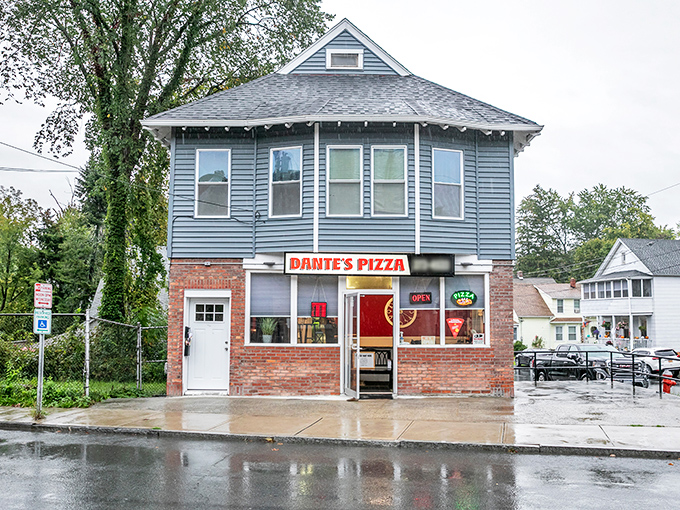 Rain-slicked streets lead to Dante's welcoming glow. Some pizza pilgrimages are worth braving the elements for.