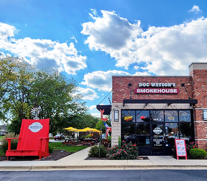 That oversized red chair isn't just for photos &ndash; it's for when you need a moment to recover from barbecue bliss.
