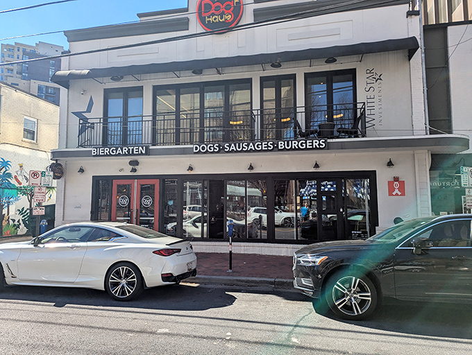 Modern lines and a welcoming entrance make Dog Haus Biergarten the kind of place where hot dogs get the gourmet treatment they deserve.