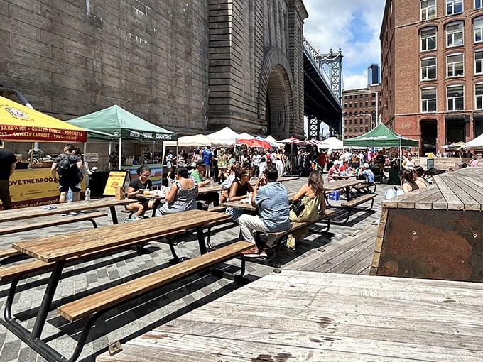 Wooden boardwalks and bridge views make this flea market feel like a secret New York treasure. Even the benches invite you to stay awhile.