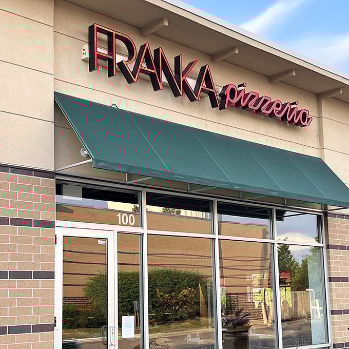 That bold "FRANKA pizzeria" sign makes a statement. This isn't your grandpa's pizza joint &ndash; but he'd still love what they're serving.