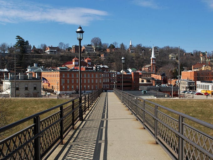 Bridge to financial freedom! This pathway leads to Galena's hillside haven, where retirees discover their fixed incomes suddenly feel quite flexible.