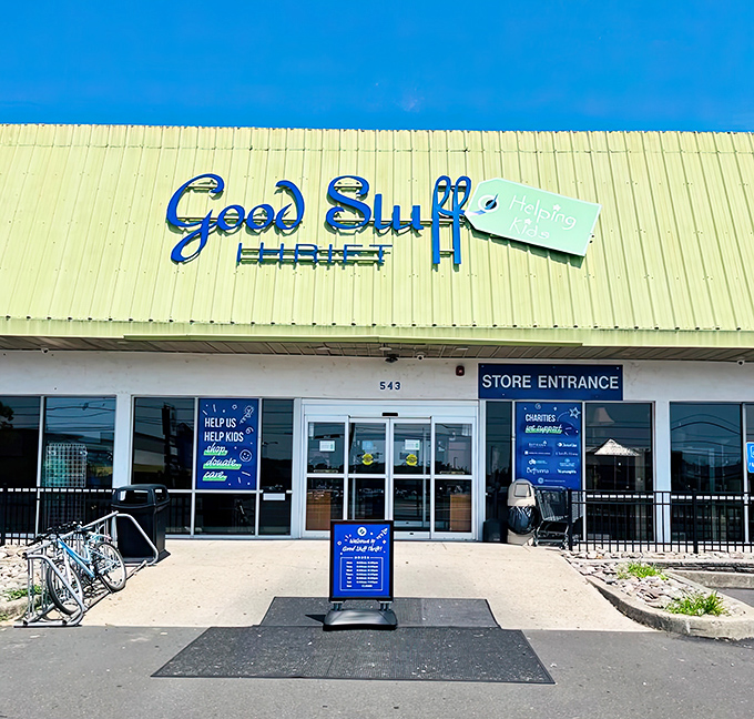 Good Stuff Thrift's cheerful yellow exterior is like a beacon for bargain hunters with big dreams.