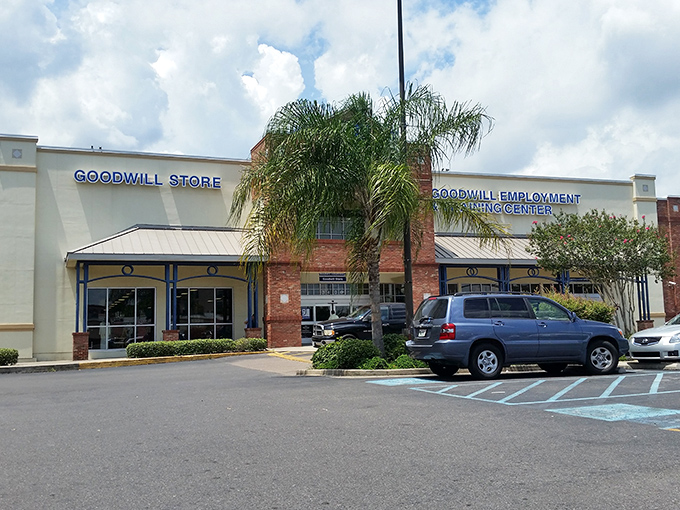 Palm trees and parking spaces welcome shoppers to this Goodwill location, where New Orleans heat meets cool savings inside.Add to Conversation