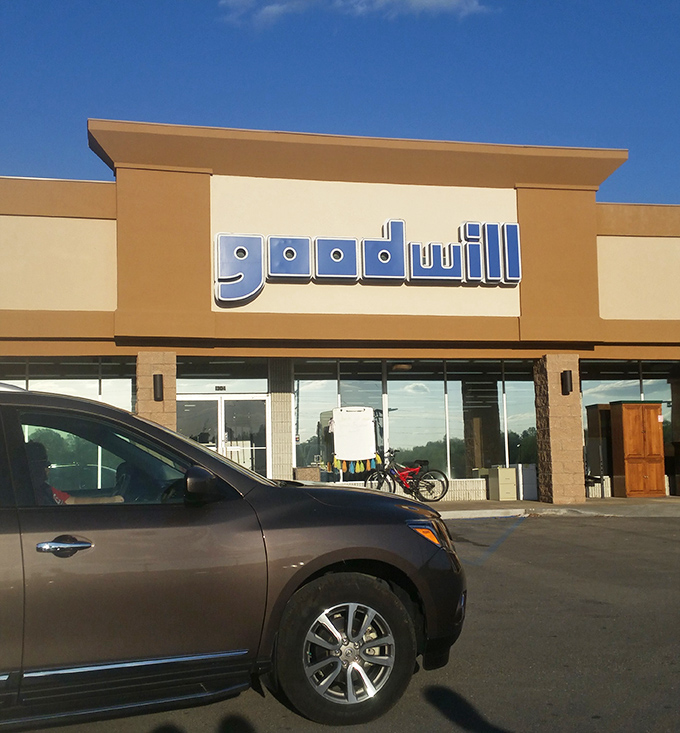 Goodwill's modern storefront houses vintage treasures and modern finds alike. It's a time machine disguised as a store!