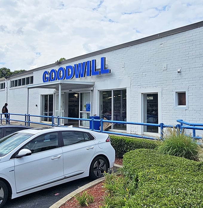 White brick and blue trim create the perfect backdrop for life-changing finds at wallet-friendly prices always.