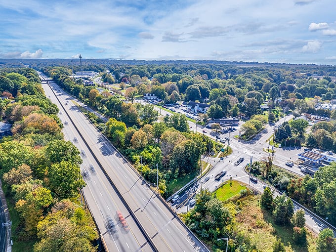 Rolling hills and lush greenery surround Connecticut's charming towns, offering breathtaking aerial views of these Hallmark-worthy communities.