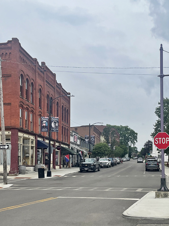 Hammondsport's wide main street stretches toward distant hills like a scene from classic small-town America.