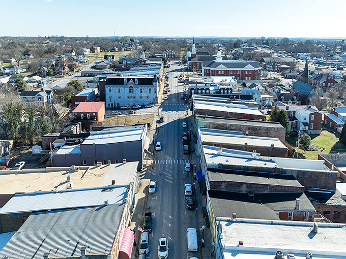 This aerial perspective shows how a town square should look - organized, welcoming, and timelessly beautiful.