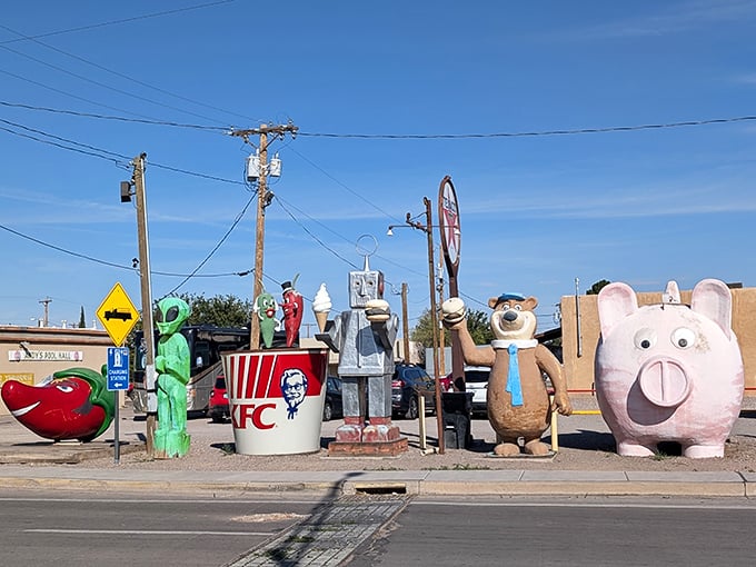 A roadside menagerie of whimsical sculptures welcomes visitors to Hatch, proving that even the Chile Capital has a sense of humor.